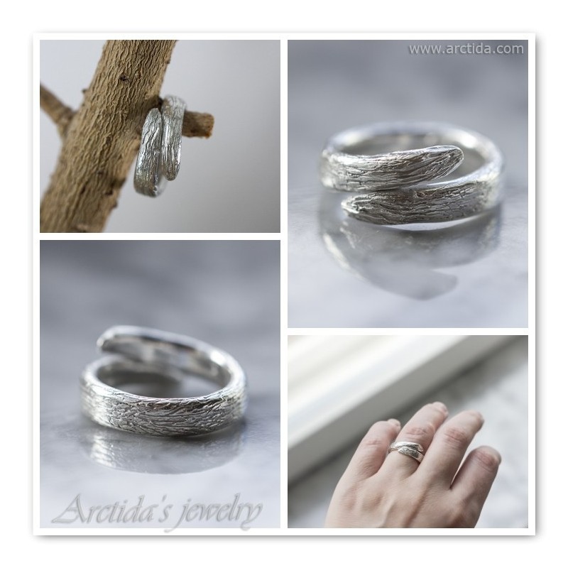 Twig ring Branch ring Tree Bark textured wedding band sterling silver