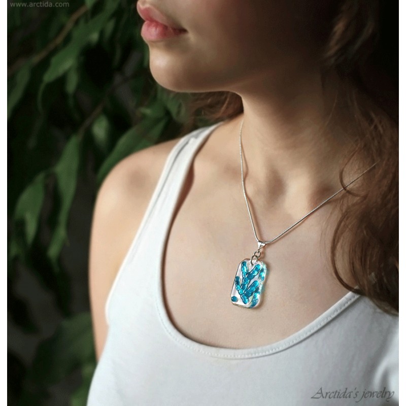 Blue green algae necklace for women Microbiology jewelry Cyanobacteria